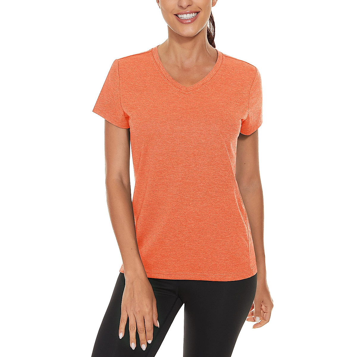 TACVASEN Women's Running Short Sleeve Quick Dry Shirts Athletic Workout Running T-Shirt Women Orange,L