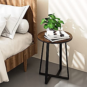 Dorriss Round Small End Table Walnut Color MDF Top,Metal Frame Black, Tall End Table for Bed Room,Coffee Tea End Table for Living Room(Walnut+Black)