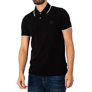 A｜X ARMANI EXCHANGE Mens Short Sleeve Jersey Knit Polo Shirt, Black, Medium US