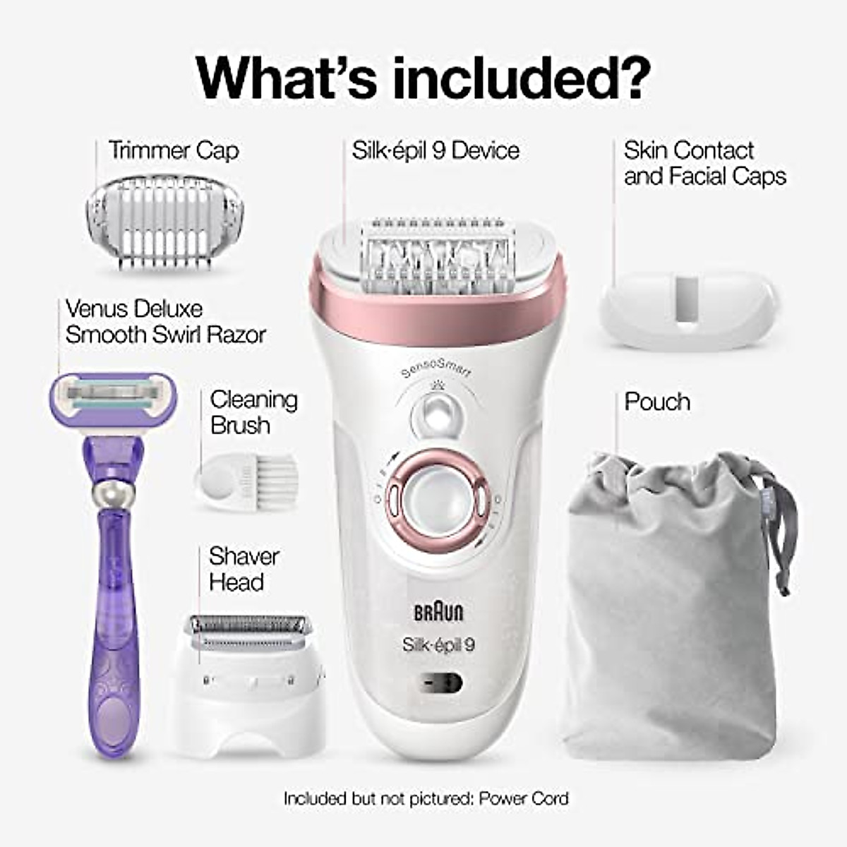 Braun Epilator Silk-épil 9 9-870, Facial Hair Removal for Women, Hair Removal Device, Wet & Dry, Women Shaver & Trimmer, Cordless, Rechargeable, with Venus Extra Smooth Razor