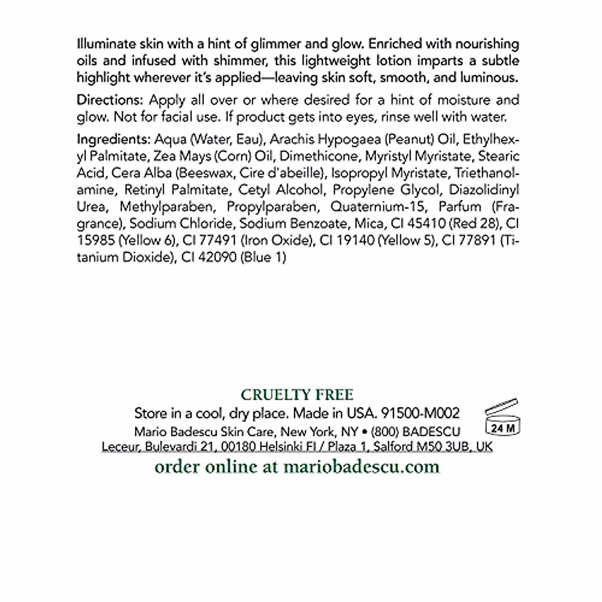 Mario Badescu Summer Shine Body Lotion Enriched with Vitamin A, Lightweight and Radiant, Non-Greasy Candlelit Glow Body Shimmer, Ideal for All Skin Types, 6 oz.