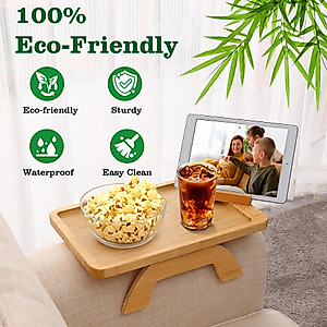 BAMBOOTRAY Couch Arm Table,Sofa Clip on Tray for Armrest Tray,Sofa Arm Table with Phone Holder,Couch Table for Living Room Bedroom,TV Tray Table for Eating & Drinking