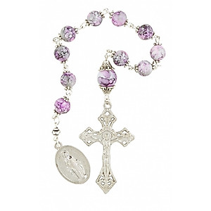 Religious Gifts Pink Capped Prayer Bead Hand Held Pocket Rosary with Miraculous Medal, 9 1/2 Inch