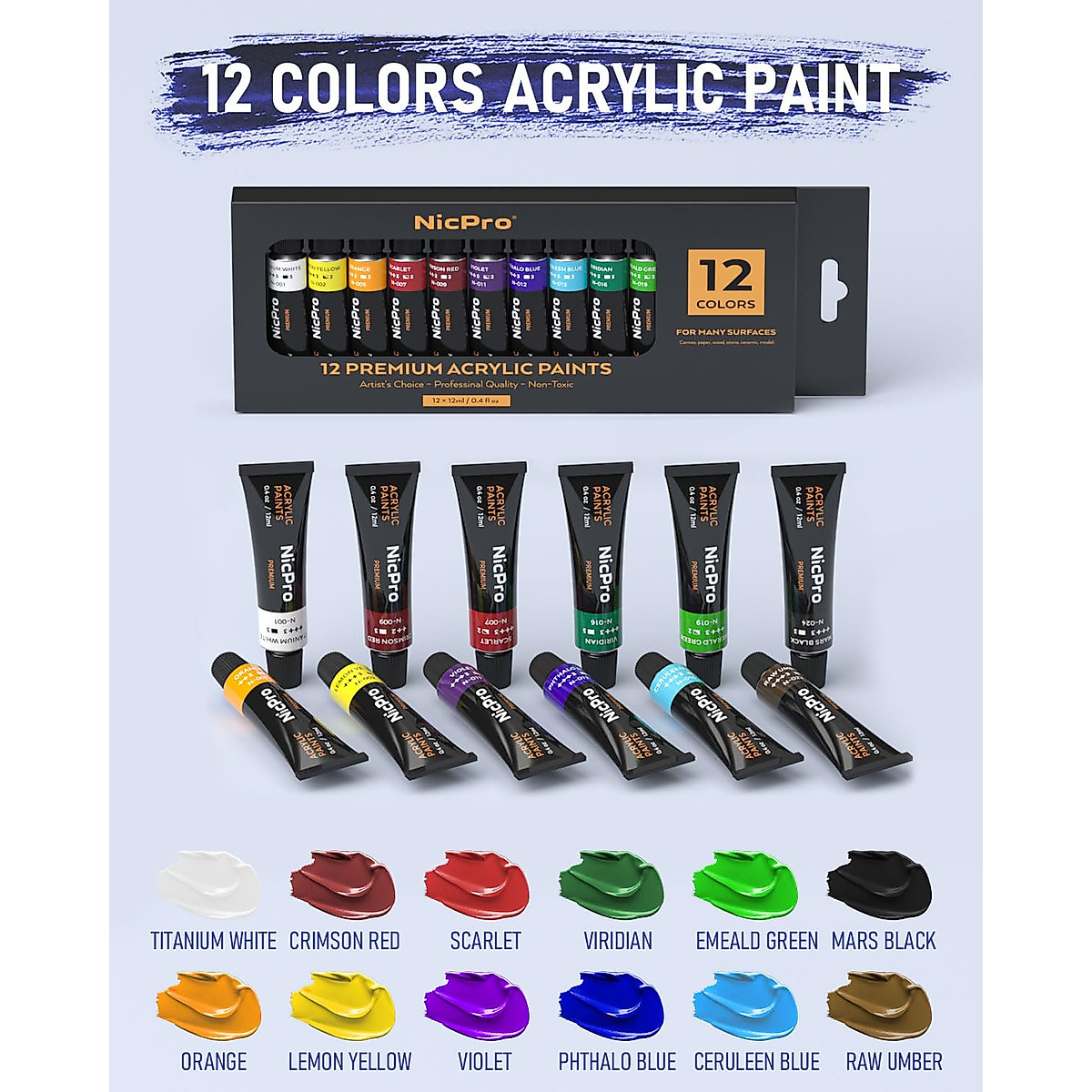 Nicpro 34PCS Kids Painting Set with Pattern Canvas, Art Painting Supplies Kit with 12 Acrylic Paints,10 Brushes,6 Canvas Panels,Table Easel,Paper Pad,Color Wheel,Palette for Beginner Student Toddlers