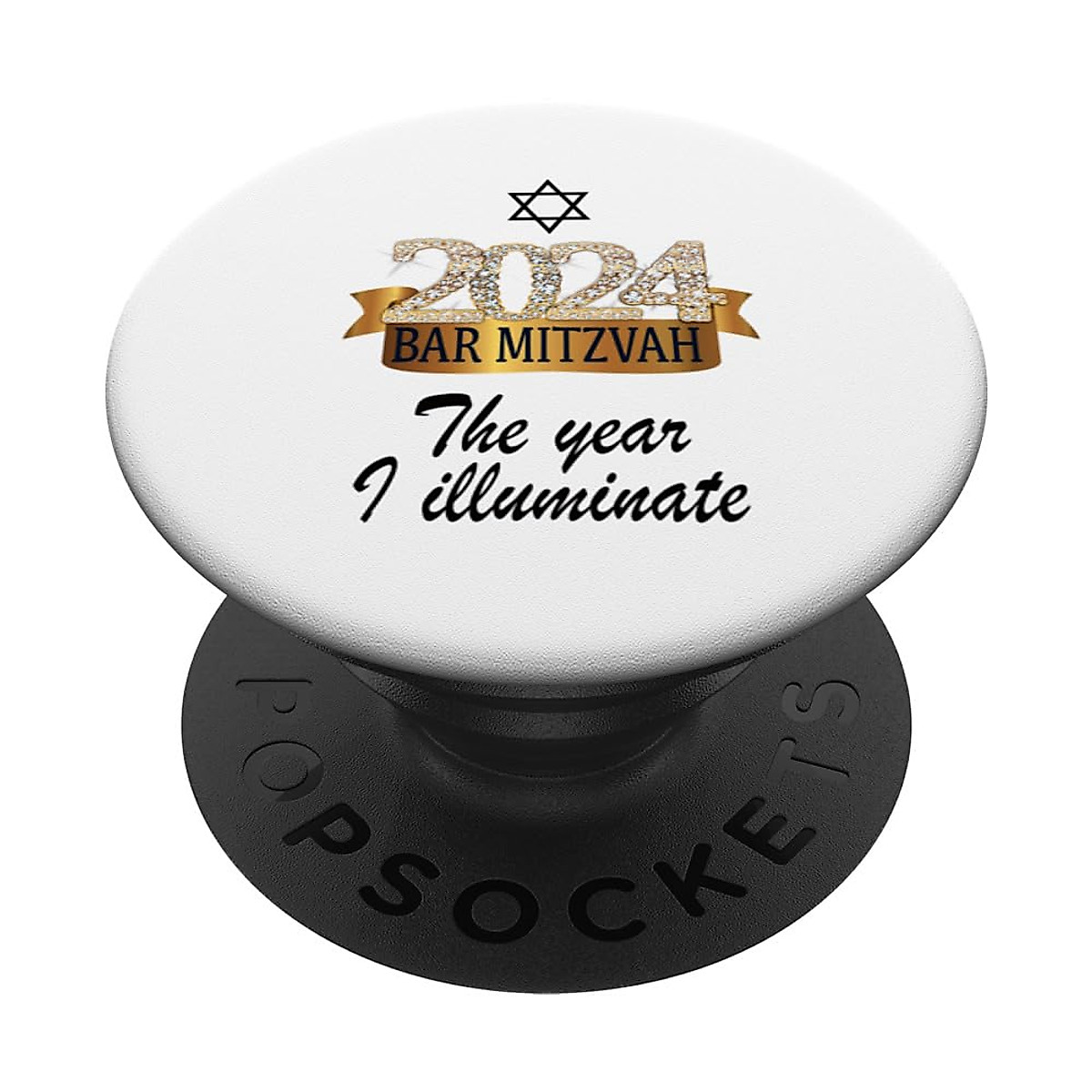 2024 Bar Mitzvah Quote Festive White Yellow Decor PopSockets Standard PopGrip