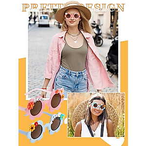 Tigeen 10 Pairs 5.71in Adult Flower Sunglasses Glasses UV Protection Glasses with 50 Daisy Charms 200 Random Letter Beads(Trendy Colors)