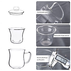 CNGLASS Glass Tea Cup with Removable Infuser and Lid,10oz Thickened Glass Tea Mug,Clear Filtrating Tea Maker for Loose Leaf Tea,Teabags