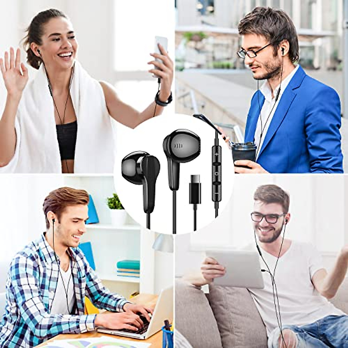 USB C Headphones for Samsung S22+ Ultra S23, Type C Headphones with Microphone HiFi Stereo Volume Control Magnetic in Ear Wired Earbuds for Galaxy A53 Flip 3 4 Pixel 7 Pro 6 6A OnePlus 11 10T Black