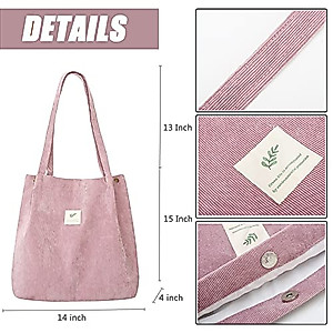 Cloele Corduroy Tote Bag for Women Shoulder Bag with Inner Pocket For Work Beach Lunch Travel And Shopping Grocery (Pink)