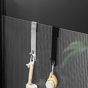 Extended Shower Door Hooks 7-inch, Over Door Hooks for Bathroom Frameless Glass Shower Door,Heavy Duty Rack Hooks, Stainless Steel Towel Hooks,for Robe 2 Pack (Black)