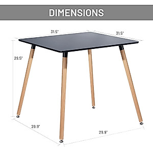 31.5 Inch Square Dining Table for 2-4 People, Modern Functional Table with Wooden Legs for Home Office Kitchen Dining Room Patio Small Spaces, Black
