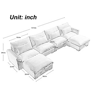 GoDoco Wide Body Modular Corduroy Sectional Sofa Set, U-Shape and L-Shape Deep Seating Couch with Storage Ottomans and Waist Pillows (Brown, 4-Seater + 2 * Ottoman)