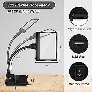 4X Magnifying Glass with Light and Stand, 36 LED Flexible Gooseneck Magnifying Desk Lamp, Ajustable Brightness Detachable Large Page Magnifier for Reading, Sewing, Crafts, Painting, DIY & Close Work