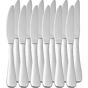 Amazon Basics Stainless Steel Dinner Knives with Round Edge, Pack of 12, Silver