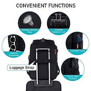LOVEVOOK Laptop Backpack for Women, 15.6 Inch Anti-Theft Computer Backpack with USB Charging Port, Water Resistant Nurse Cute Bag with Lock, Black