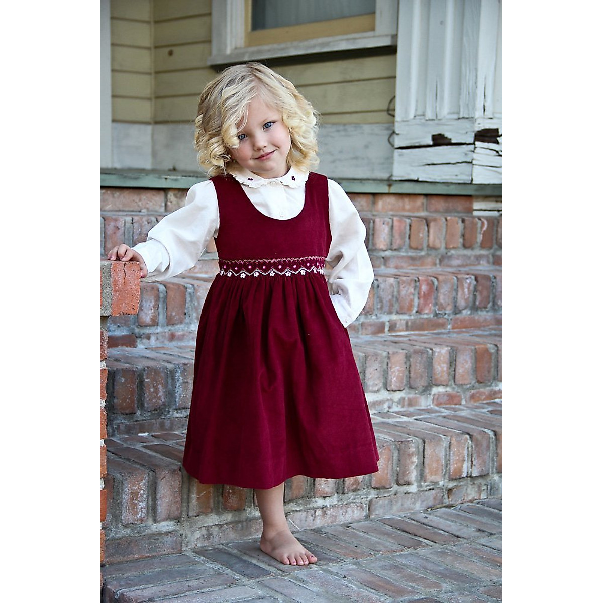 Carouselwear Baby Girls Fall Winter Corduroy Smocked Dress Holiday Infant Clothes Burgundy