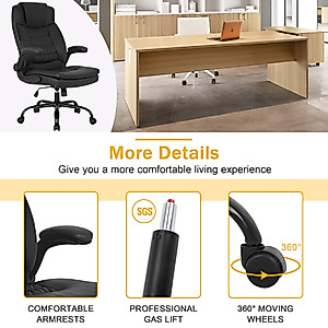 Ergonomic PU Leather Home Office Chair High Back Flip up Armrest Desk Computer Chair Adjustable Height Rolling Swivel Task Chair Modern Executive 250LBS Work Chair w/Lumbar Support for Adults(Black)