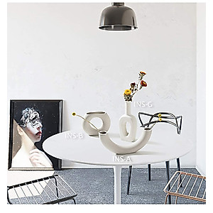 INGLENIX Grey White Ceramic Vase Nordic Minimalism Style Room Decor for Kitchen, Office, Living Room, Centerpieces, Modern Geometric Decorative Vases for Home Decor (INS-E)