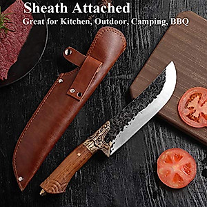 DRAGON RIOT Kitchen Chef Knife Viking Gifts for Men Viking Knives Outdoor Camping Knife with Leather Sheath Butcher Knives for Home Gift Collection BBQ