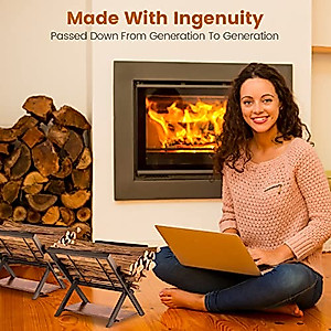 MAWEW Firewood Rack, Pack of 2, S304L Stainless Steel, Wood and Metal Structure, Rust-Resistant, Moisture-Proof, Easy to Clean, Space-Saving, Multi-Functional, Decorative, Foldable