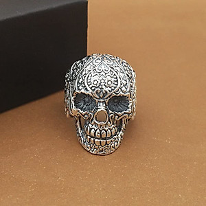 Sugar Skull Ring for Men Women sterling silver - Santa Muerte - Day of the dead Gothic Biker Ring Vintage Mexican Skull Ring Sterling Silver (8)