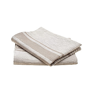 LINENVIBE Pure Linen Kitchen Tea Towels Set of 2 Flax Dish Towels 17 x 27 inches with Navy Blue French Country Stripes. (Navy)