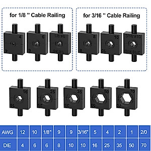 BLIKA 10 Ton Hydraulic Crimping Tool and Cable Cutter, Hydraulic Wire Battery Cable Lug Terminal Crimper Crimping Tool with 11 Dies, Wire Swaging Tool for 1/8" to 3/16" Cable Railing Hardware