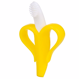 AKOAK 1 Pack Silicone Baby Toothbrush, Stereo Banana Styling Baby Training Toothbrush