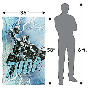 Marvel Thor Blanket, 36"x58", Thor Blue Lightning, Silky Touch Super Soft Throw Blanket