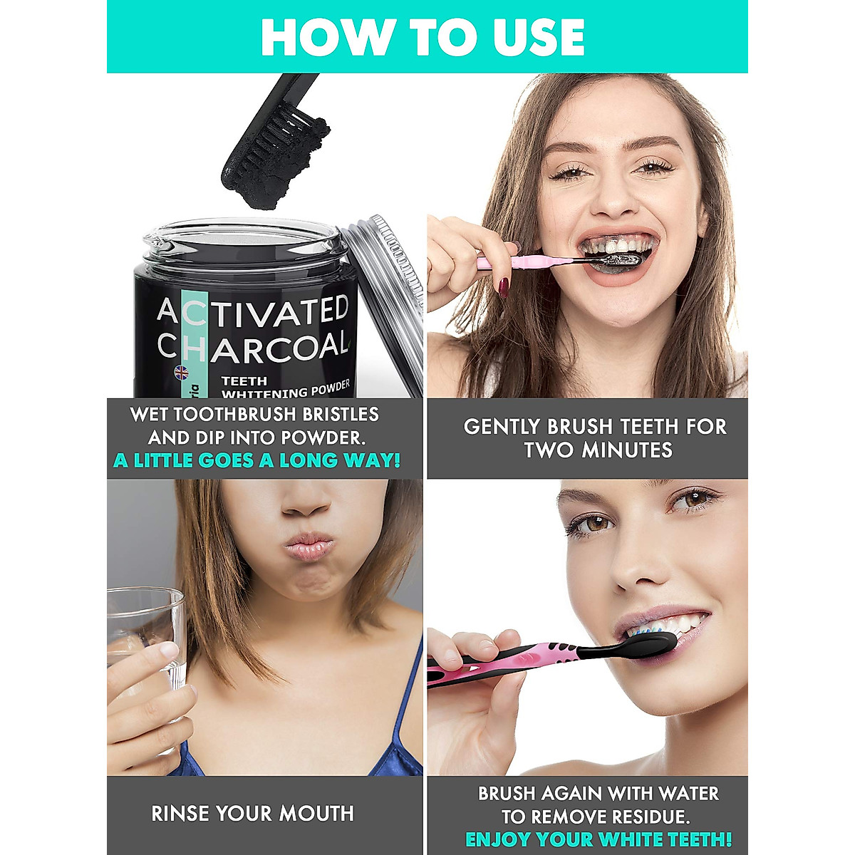 Teeth Whitening Powder - Remineralizing Tooth Powder for Tooth Whitening 5 in 1 Formula | Blanqueador de Dientes | Charcoal Toothpaste Alternative | Sensitivity Treatments