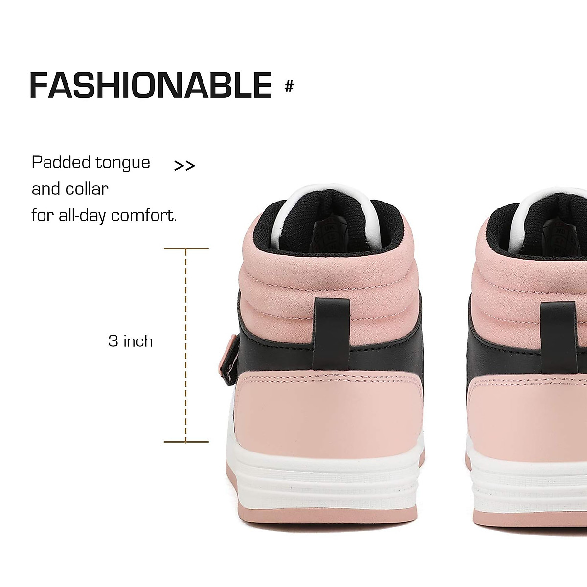 DREAM PAIRS Boys Girls High Top Sneaker LilLegends Skyhigh Basketball Shoes,Size 5 Big Kid,Black/White/Pink,Freestyle-K