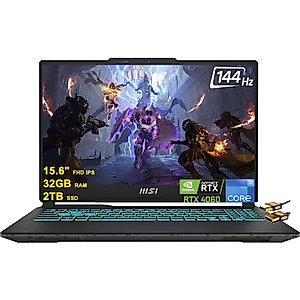 MSI Cyborg 15 Gaming Laptop 15.6" FHD IPS 144Hz Display 12th Gen Intel 10-core i7-12650H Processor 32GB RAM 2TB SSD GeForce RTX 4060 8GB Graphics Backlit Keyboard USB-C Win11 Black + HDMI Cable