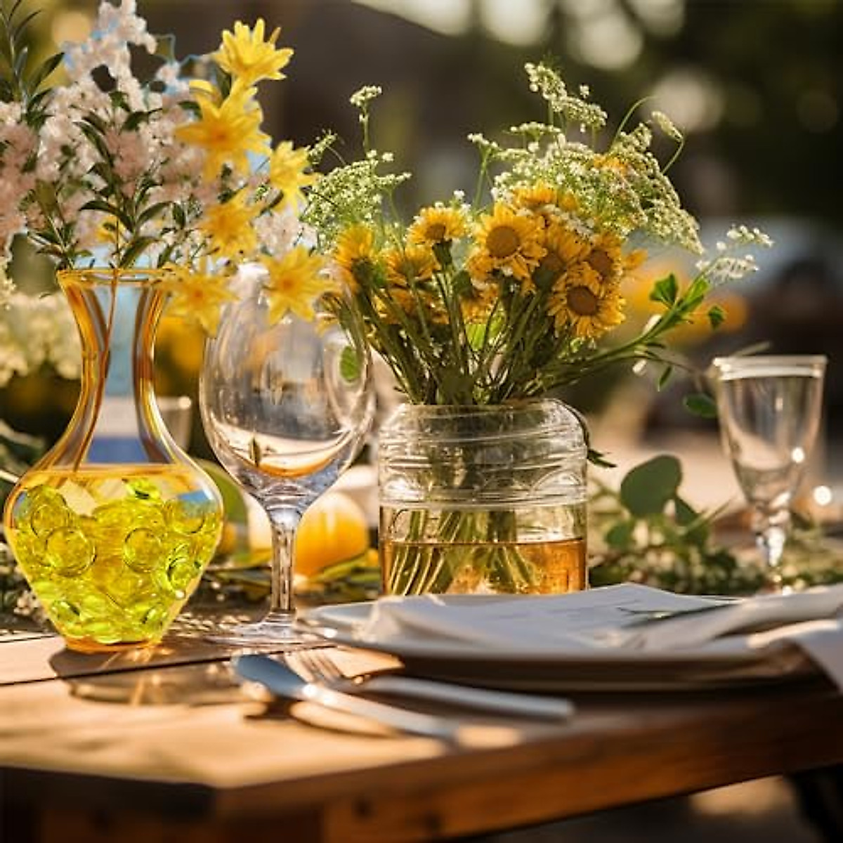 HappyFiller 650 PC Yellow Acrylic Flat Marbles,Fake Gemstones Table Scatters Gems,Bowl Vase Fillers,Party Wedding Centerpieces,Room,Kitchen Floral Candle Holder Decor,Arts Crafts, Easter,Spring,Summer