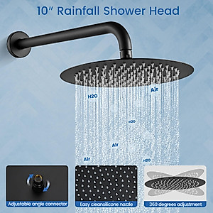 Airuida Round Shower System Set with Tub Spout, Wall Mount 3 Function Rain Shower Faucet Set, Matte Black 10 Inches Round Shower Head with 2 Functions Handheld Shower