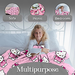 ORGANISET | 50"x 40" | Cute Cartoon Throw Blanket Anime Blanket for Girls, Hello Kitty Blanket for Kids, Kawaii blanket, Hello kitty throw blanket, Super Soft Warmful Flannel Blanket for Couch (Pink)