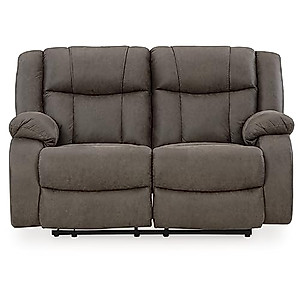 Signature Design by Ashley First Base Contemporary Faux Leather Manual Reclining Loveseat, Gray