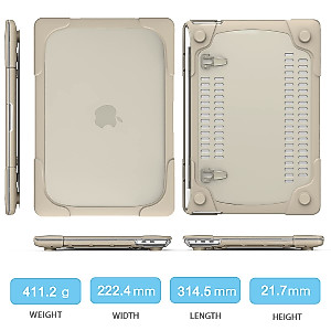 Mektron for MacBook Air 13 inch Case 2022 2021 2020 2019 2018 Release M1 A2337 A1932 A2179 [Heavy Duty Series] Hard Plastic & TPU Shell Protective Cover Matte Kickstand Case (Khaki)