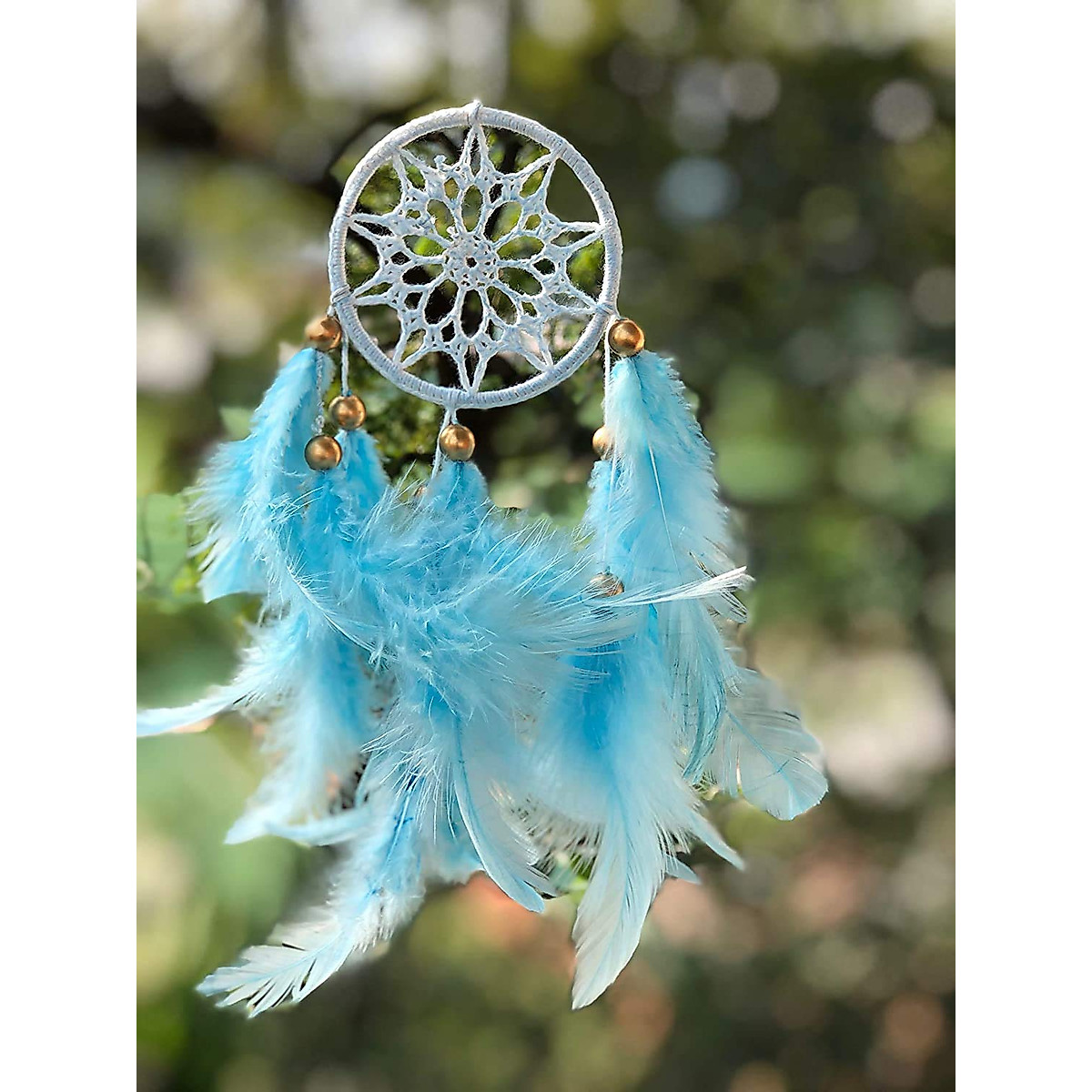Rooh Dream Catcher ~ Baby Blue Crochet~ Handmade Mandala Hangings for Positivity (Used as Home Décor Accents, Wall Hangings, Garden, Car, Outdoor, Bedroom, Key Chain, Meditation Room, Yoga Temple)
