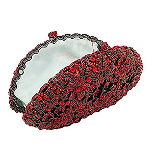Dazzling Crystal Flower Women Crystal Clutch Evening Bag Wedding Party Diamond Handbag and Purse (Red)
