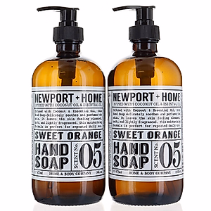 2 Bottles, Newport + Home Hand Soap, Sweet Orange 16 oz/473ml Infused w/Coconut Oil & Essential Oil by Home and Body Co