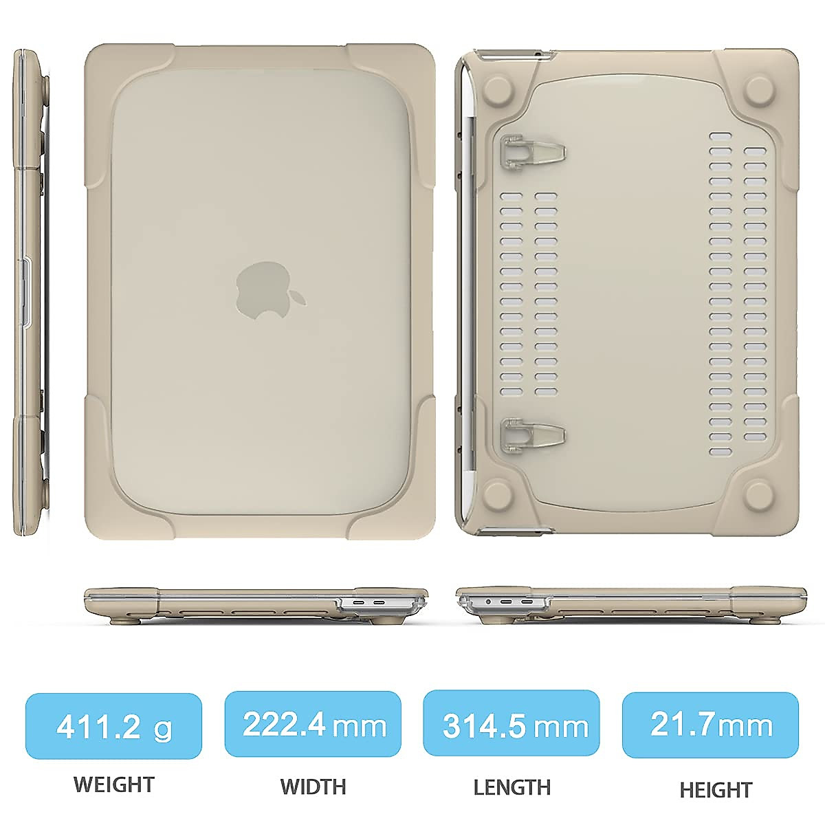 Mektron for MacBook Air 13 inch Case 2022 2021 2020 2019 2018 Release M1 A2337 A1932 A2179 [Heavy Duty Series] Hard Plastic & TPU Shell Protective Cover Matte Kickstand Case (Khaki)