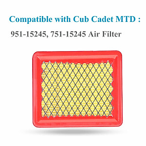 HEYZLASS 3Pack 951-15245 Air Filter with Fuel Filter 951-12296 Compatible with Cub Cadet 159cc 196cc Engine Lawn Mower for 751-15245 Air Filter