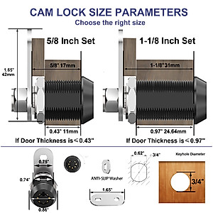 Jayseon 6 Pack RV Storage Locks, 1-1/8" Cabinet Locks with Keys, RV Cam Lock Keyed Alike RV Locks for Storage Door, Zinc Alloy