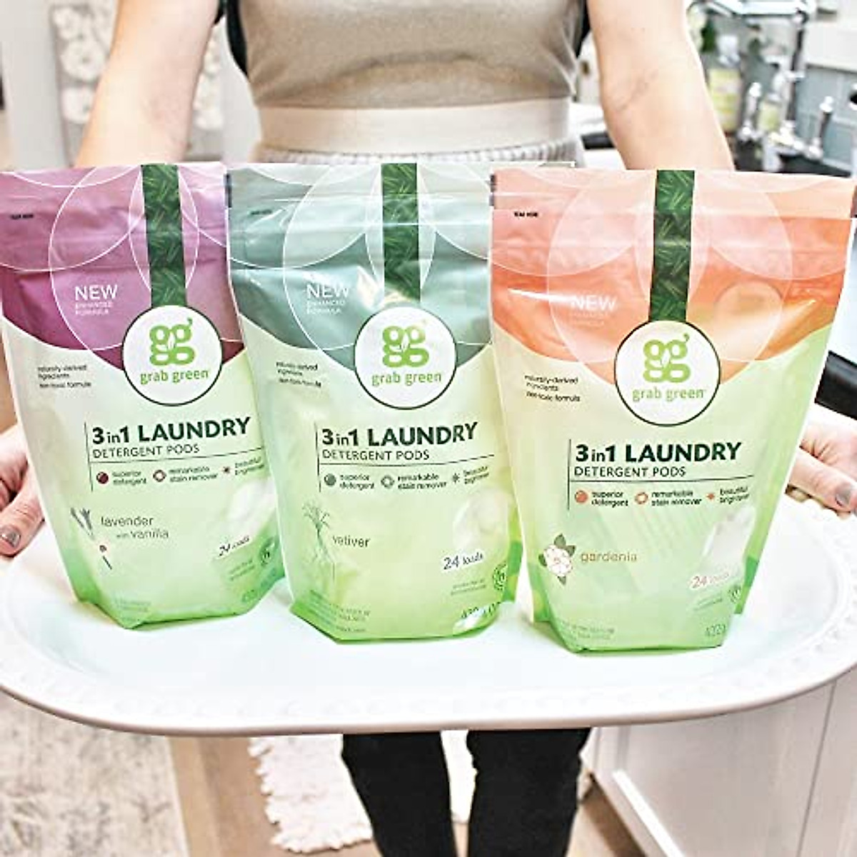 Grab Green 3-in-1 Laundry Detergent Pods, 24 Count, Fragrance Free, Plant and Mineral Based, Superior Cleaning Power, Stain Remover, Brightens Clothes