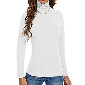 Tight Long Sleeve Shirts for Women,Turtleneck Sweater Women Long Sleeve Henley Ribbed Thermal Undershirt Slim Fit Basic Layering Aesthetic Long Underwear Tops Women White M
