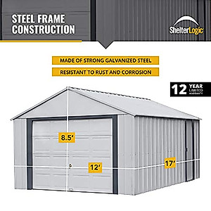 Arrow Shed 12' x 17' Murryhill Garage Galvanized Steel Extra Tall Walls Prefabricated Shed Storage Building, 12' x 17', Flute Gray