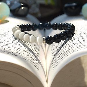 Natural Black Obsidian Crystal Bracelet - Chakra Healing Selenite Agate for Energy Balancing