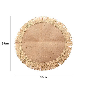 Cup Pad Placemat,Jute Simple Insulation Pad Heat Insulation Non-Slip Boho Coaster Environmental Tassel Table Mat(Black)
