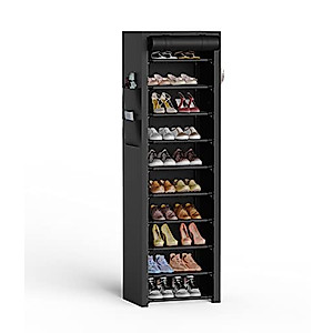 VTRIN Narrow Shoe Rack with Covers 10 Tiers Tall Shoe Rack for Closet Entryway Sturdy Shoe Rack Organizer Holds 20-22 Pairs Free Standing Shoe Storage Cabinet with Dustproof Cover Shoe Shelf