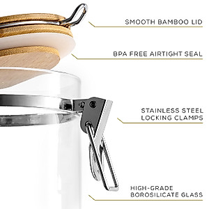 JoyJolt Borosilicate Glass Jars With Bamboo Lids (27oz). 2PC Set of Airtight Storage Jars with Clamp Lids for Pantry Storage. Air Tight Sealable Containers for Kitchen Organization.